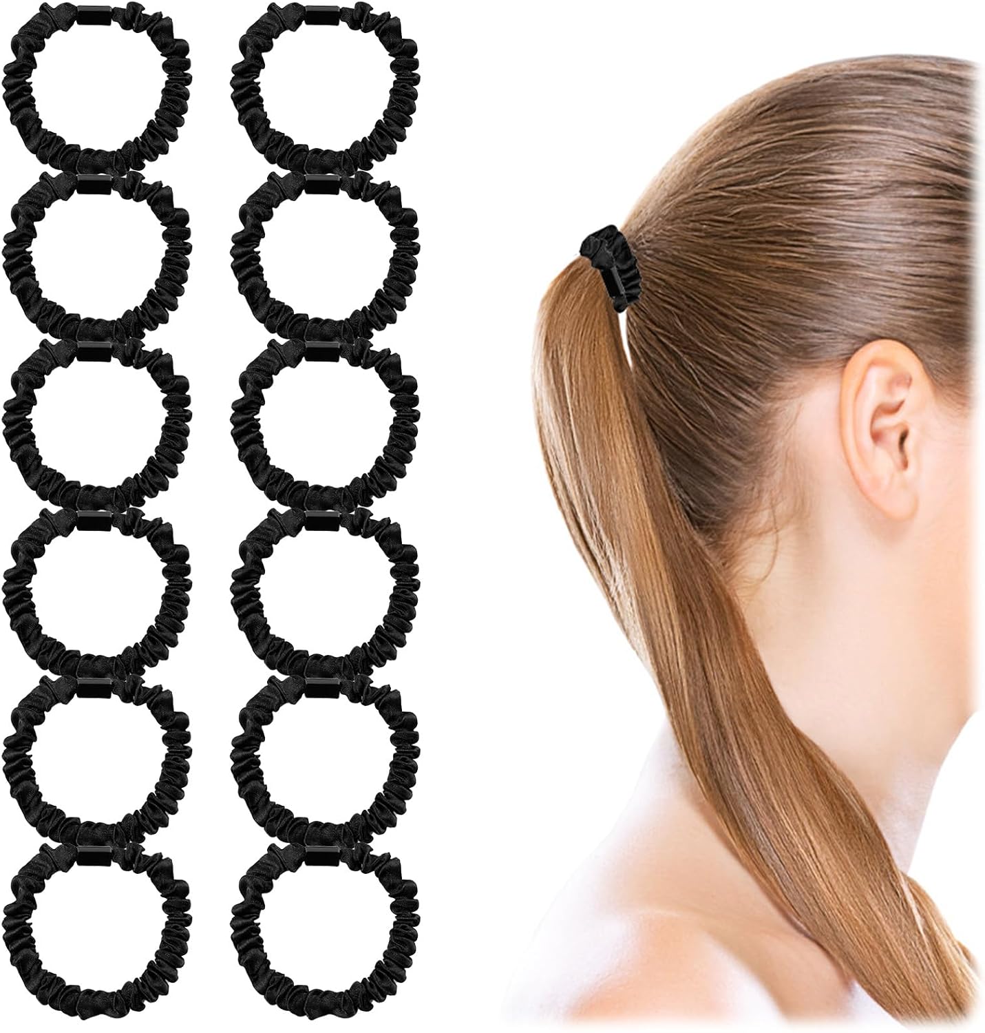 12 Pcs Silk Skinny Scrunchies Set 100% Pure Mulberry Silk Hair Ties for ...