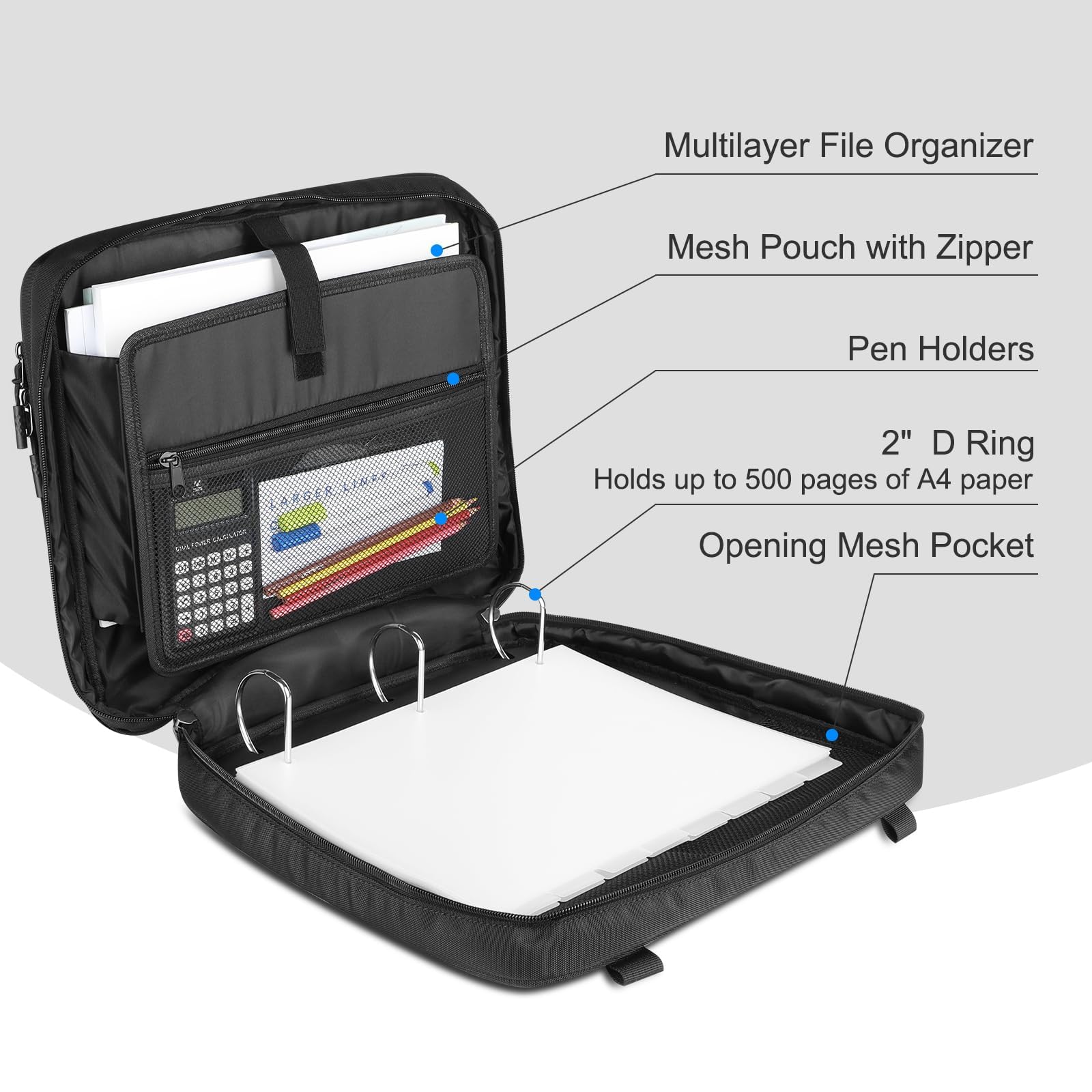 Zipper Binder With Shoulder Strap - 2 Inch 3-Ring Binder Bag With ...