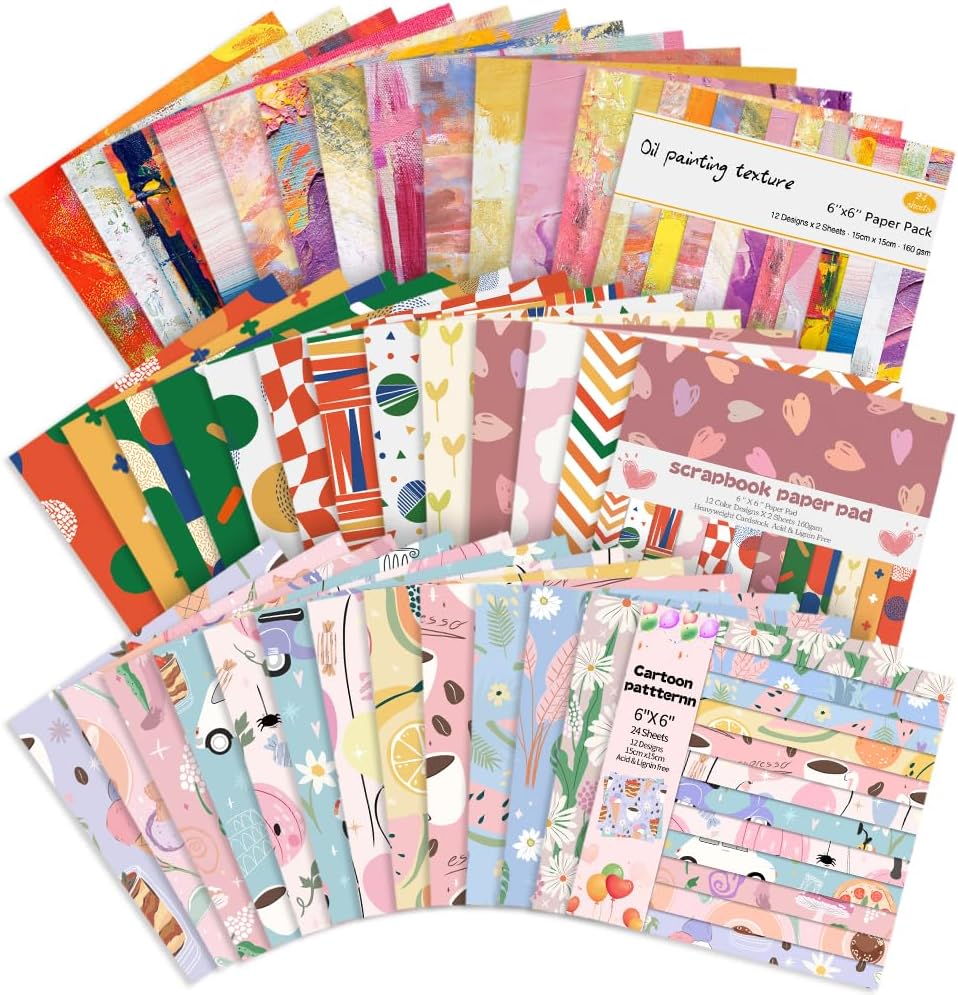 Amazon.com: 72 Sheets Scrapbooking Paper Pad 6”x6” 160GSM Single Sided ...