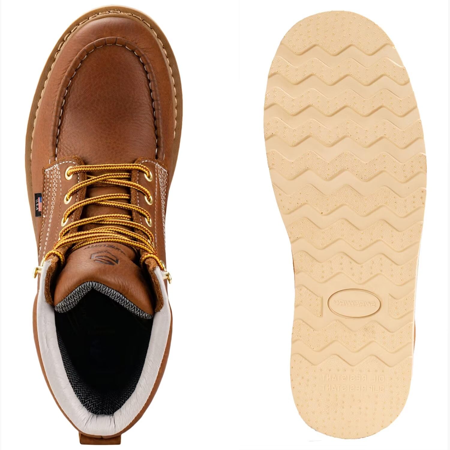 SUREWAY 6" Wedge Moc Toe Work Boots for Men - Soft Toe, Premium Full ...