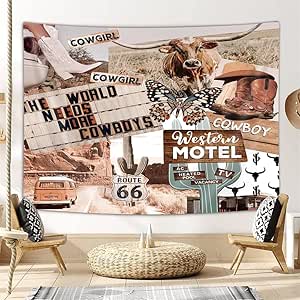 Amazon.com: Western Boho Tapestry, Funny Rustic Farmhouse Cow Butterfly ...