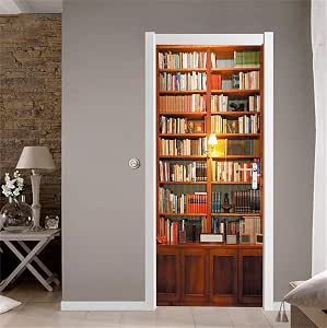 Amazon.com: artfanke 3D Retro Bookcase Door Sticker Peel and Stick ...