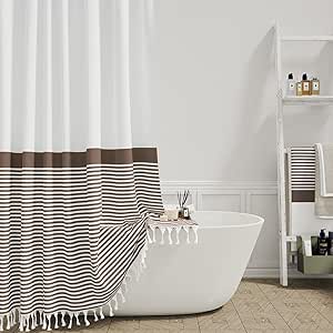 Amazon.com: Dynamene Extra Long Shower Curtains, 84 Inches Long Farmhouse Boho Striped Fabric ...