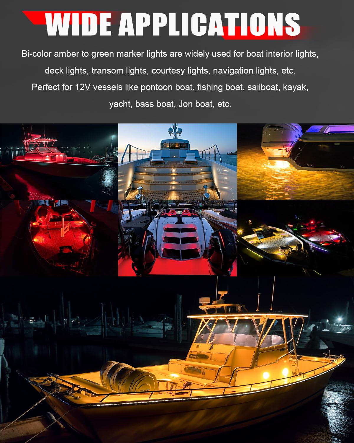 Snapklik.com : BJZ Marine Boat LED Lights Waterproof Amber To Red Dual ...