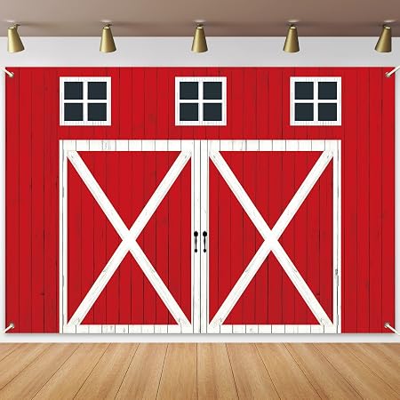 Amazon.com : BELECO 7x5ft Fabric Red Barn Door Backdrop Rustic Farm ...