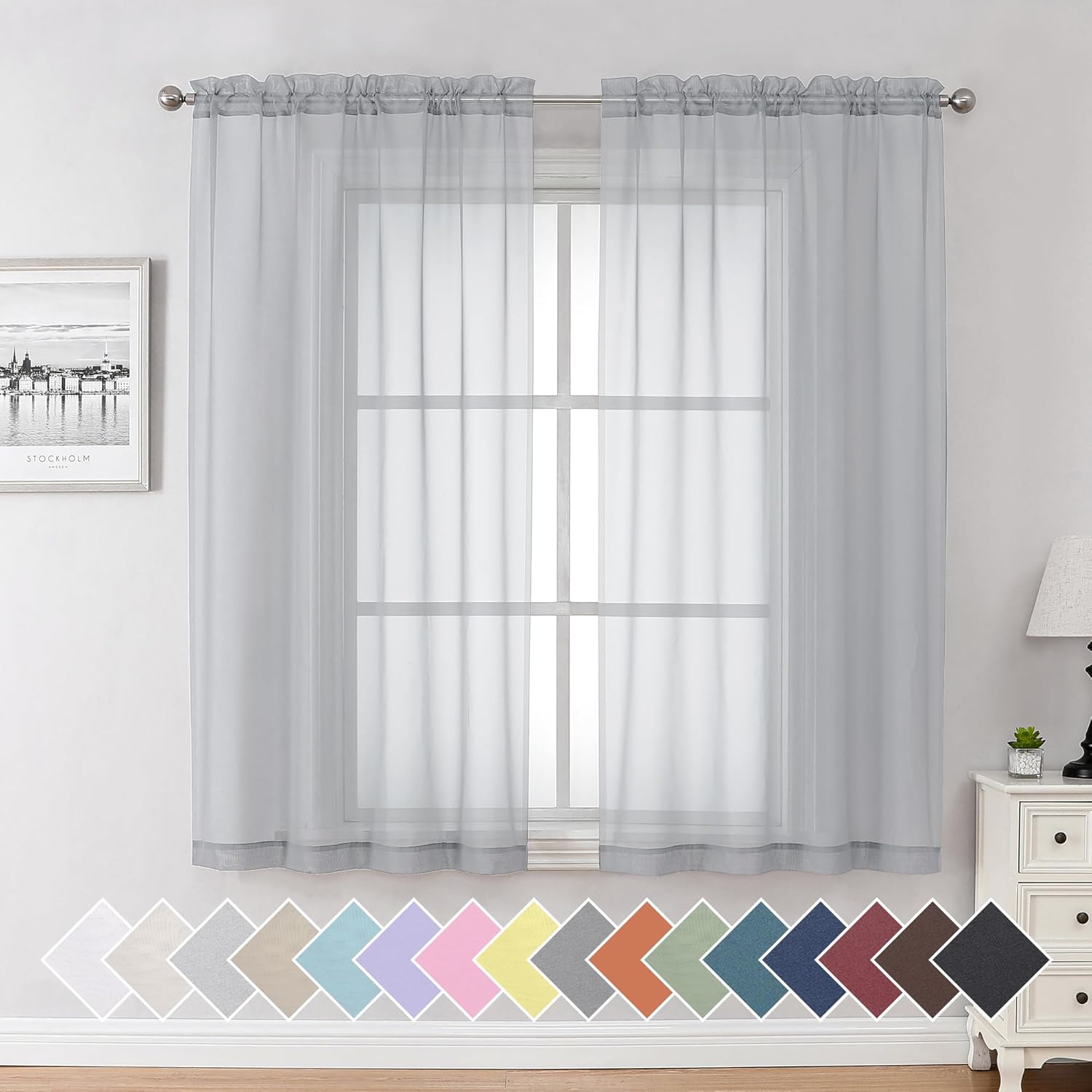 Amazon.com: Aiyufeng Light Grey Sheer Window Curtains 63 Inches Long 2 ...