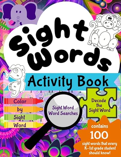 Animals Sight Words Activity Book: Color by Sight Word, Decode the ...