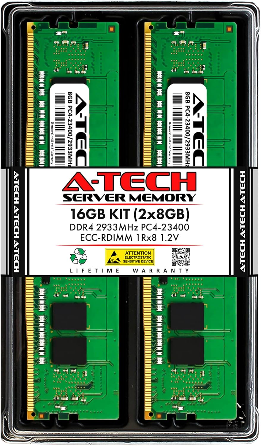 A-Tech 16GB Kit (2x8GB) DDR4 2933MHz PC4-23400 ECC RDIMM 1Rx8 1.2V ...