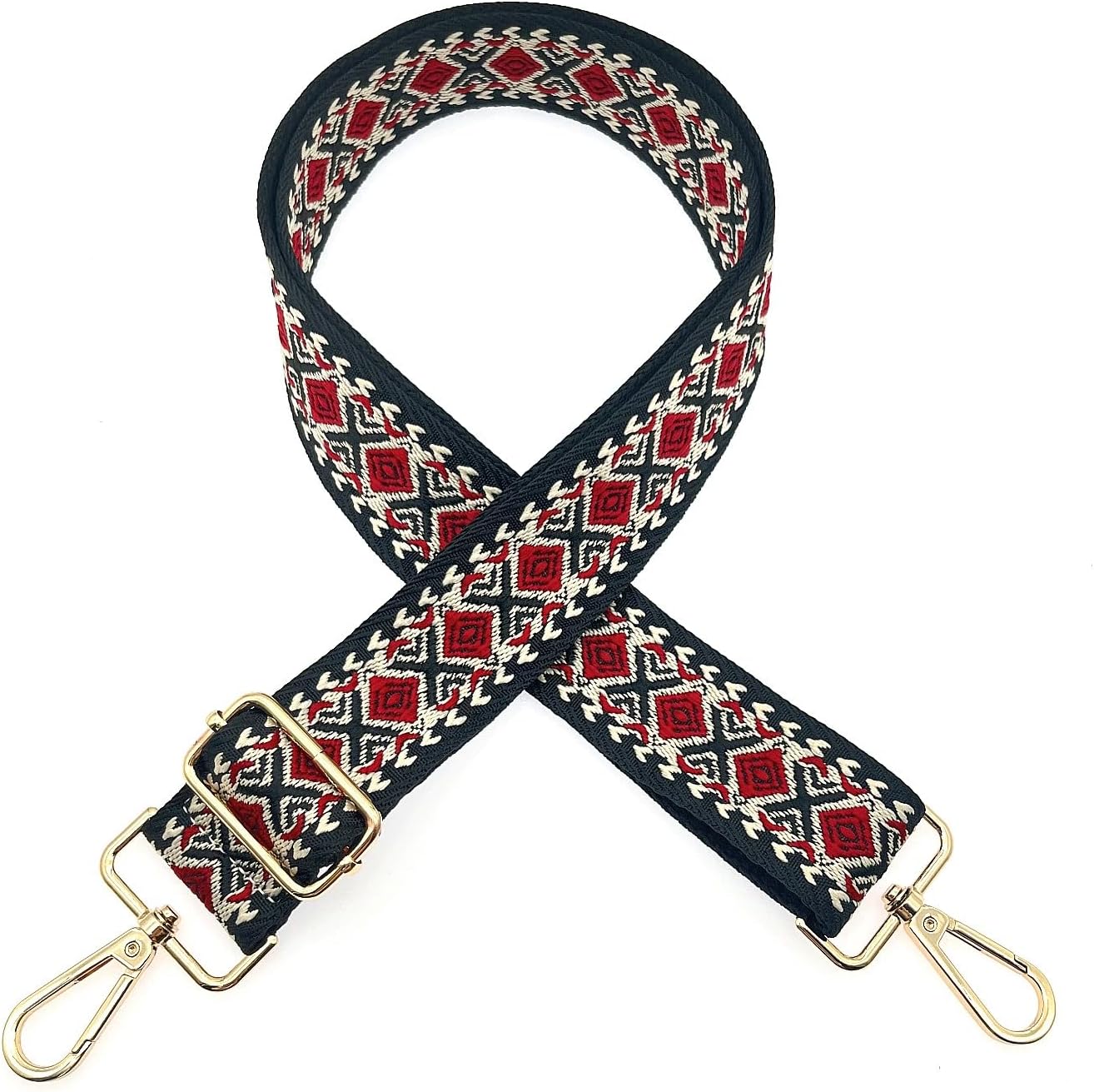 JZK Bohemian style black-red adjustable wide fabric bag strap with ...