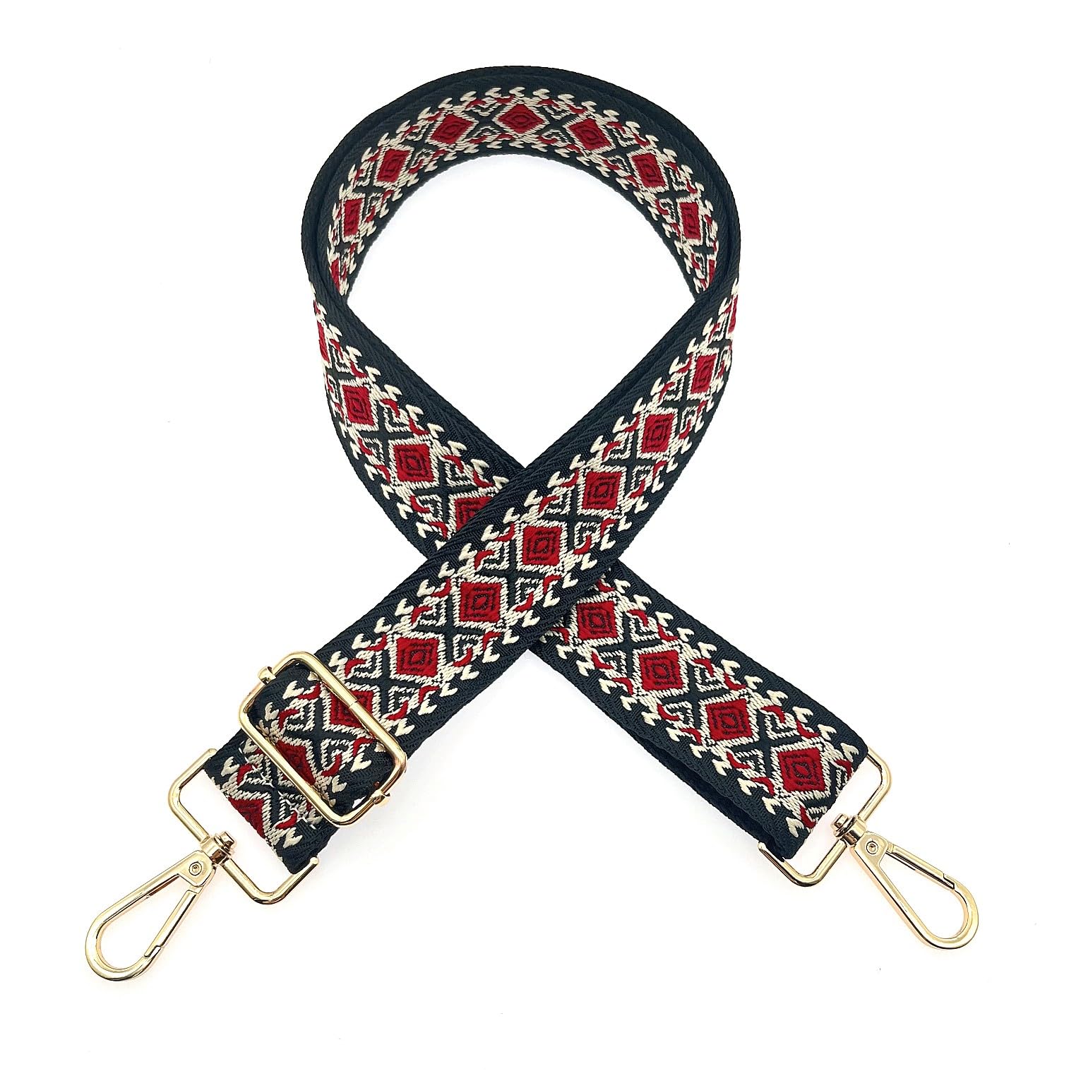 JZK Bohemian style black-red adjustable wide fabric bag strap with ...