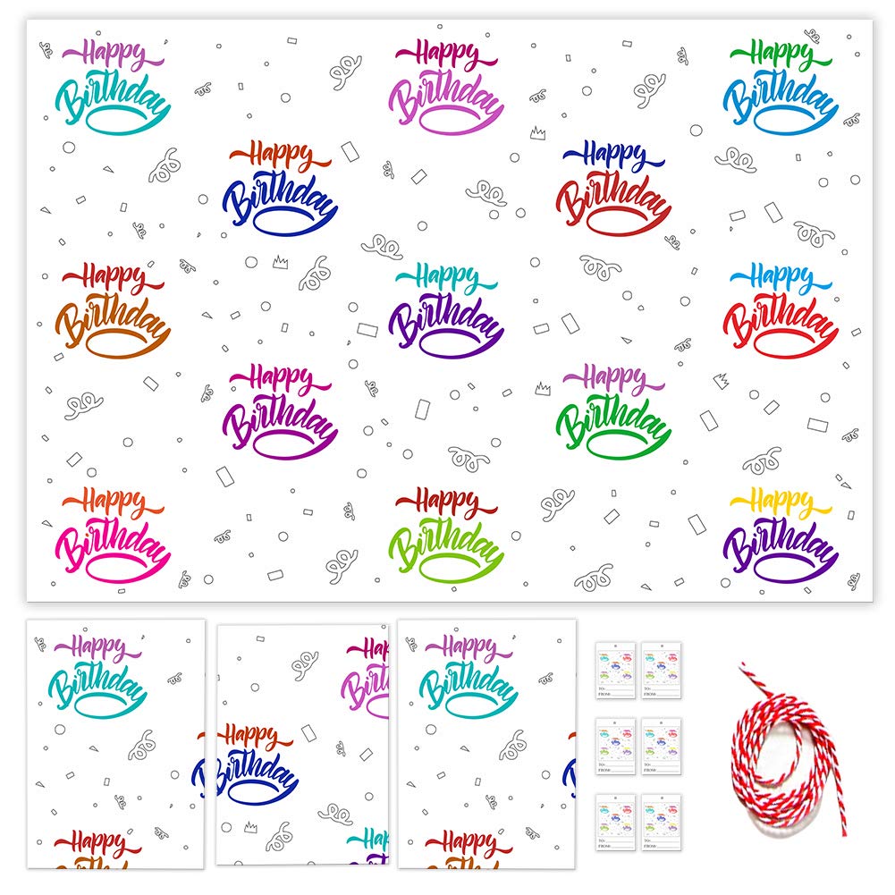 Buy Birthday Wrapping Paper, 4 Sheets Gift Wrapping Paper Birthday ...