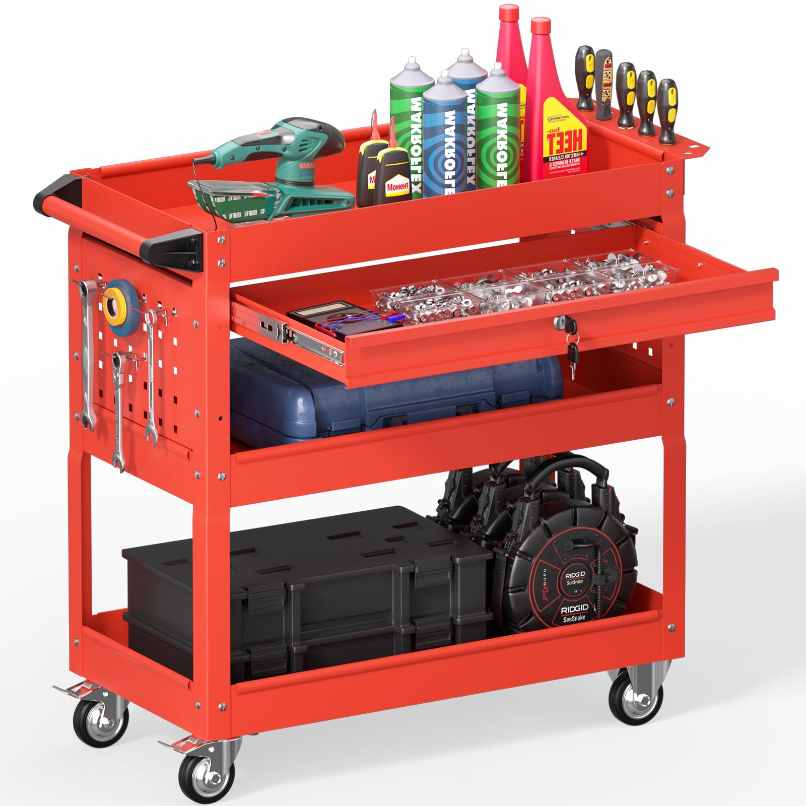 Amazon.com: 3 Tier Rolling Tool Cart on Wheels, Heavy Duty Service Cart ...