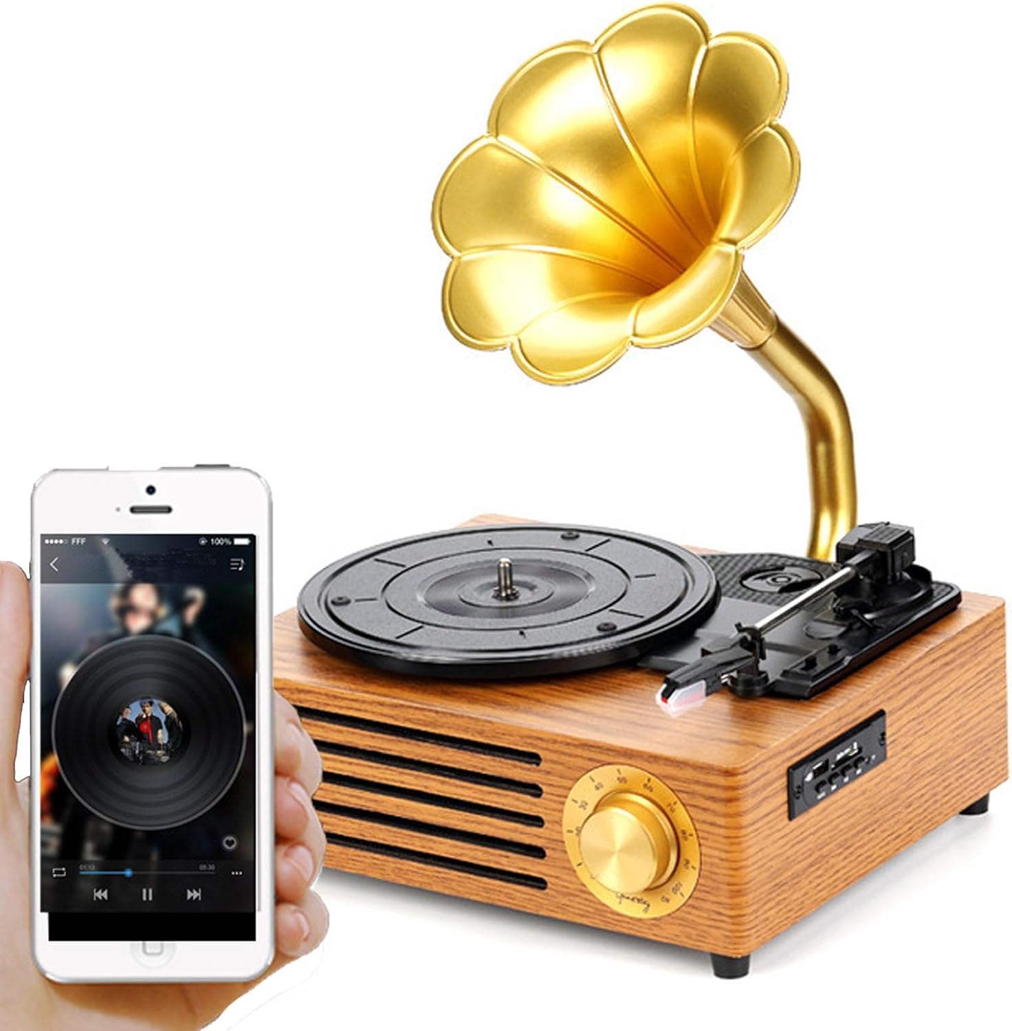Vintage Gramophone with Wireless Bluetooth Function, Horn Shape Vinyl ...