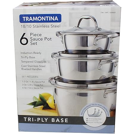 Amazon.com: Tramontina 18/10 Stainless Steel 6 piece Stackable Cookware ...