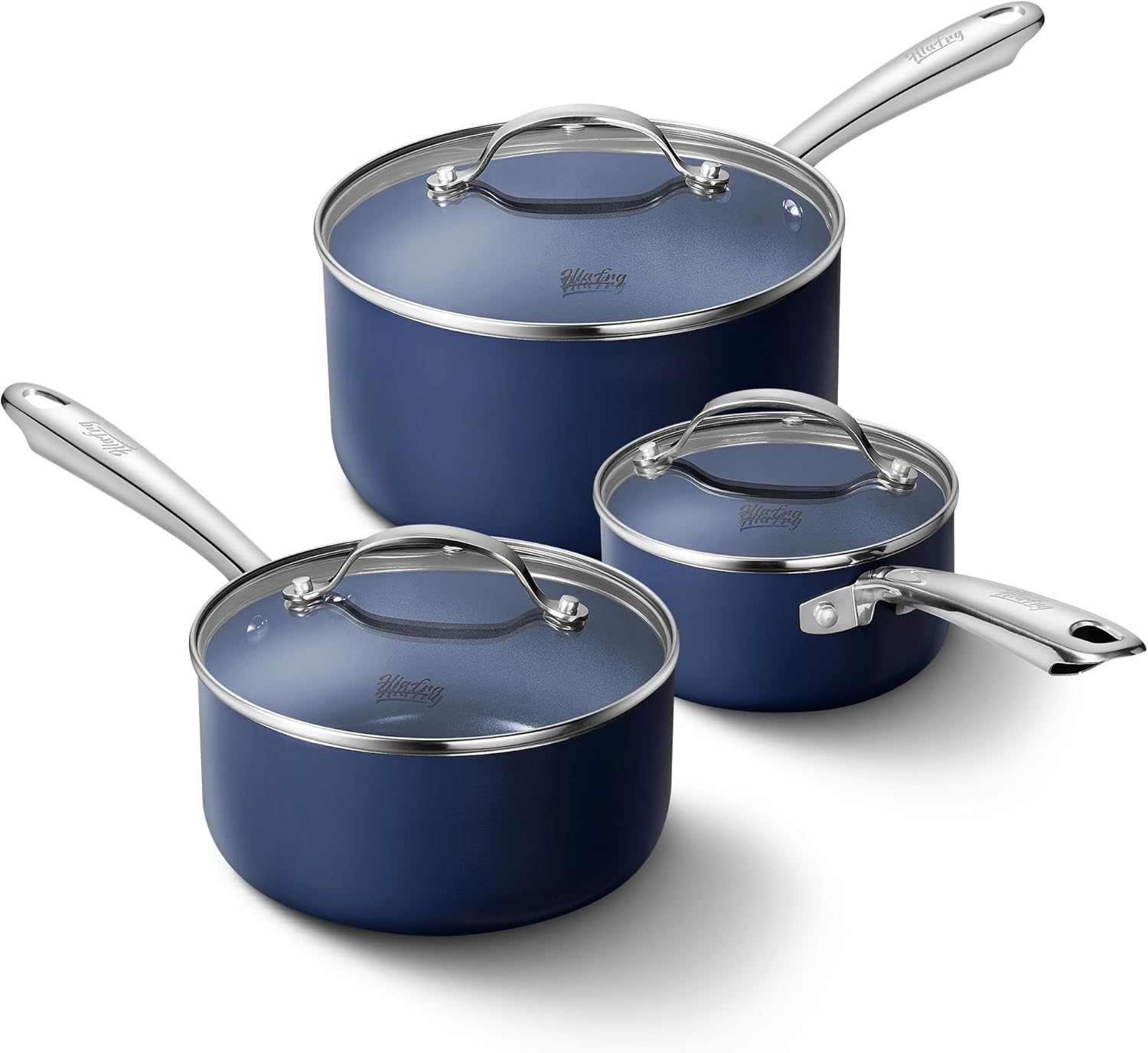 Amazon.com: HLAFRG 1+2+3QT Nonstick Saucepan Set with Lids, Small Pot ...