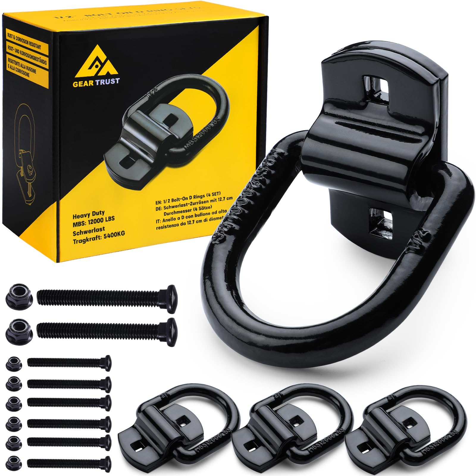 Amazon.com: GearTrust Trailer D Rings Heavy Duty Bolt-On Forged D Ring ...