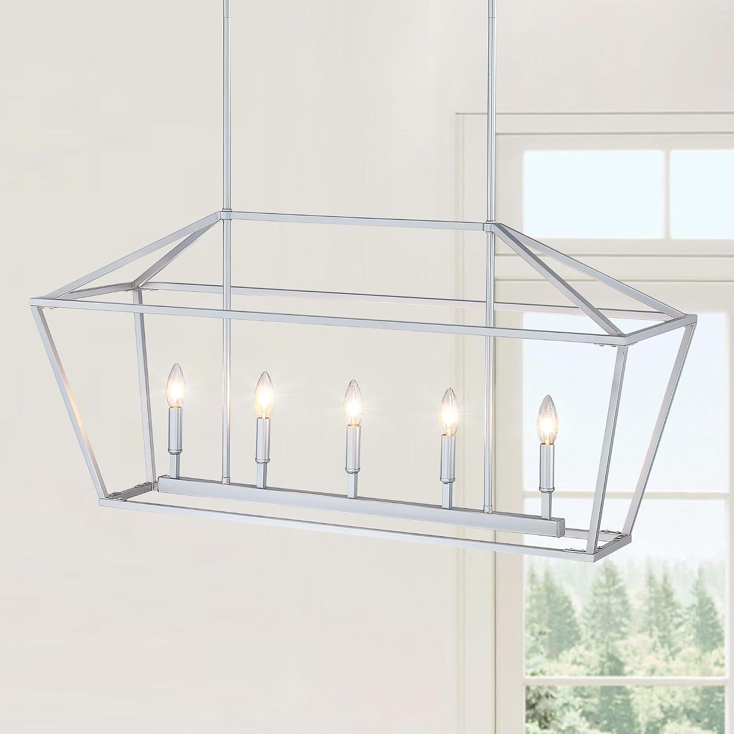 Untrammelife 5-Light Silver Island Light Fixtures Modern Linear Pendant ...