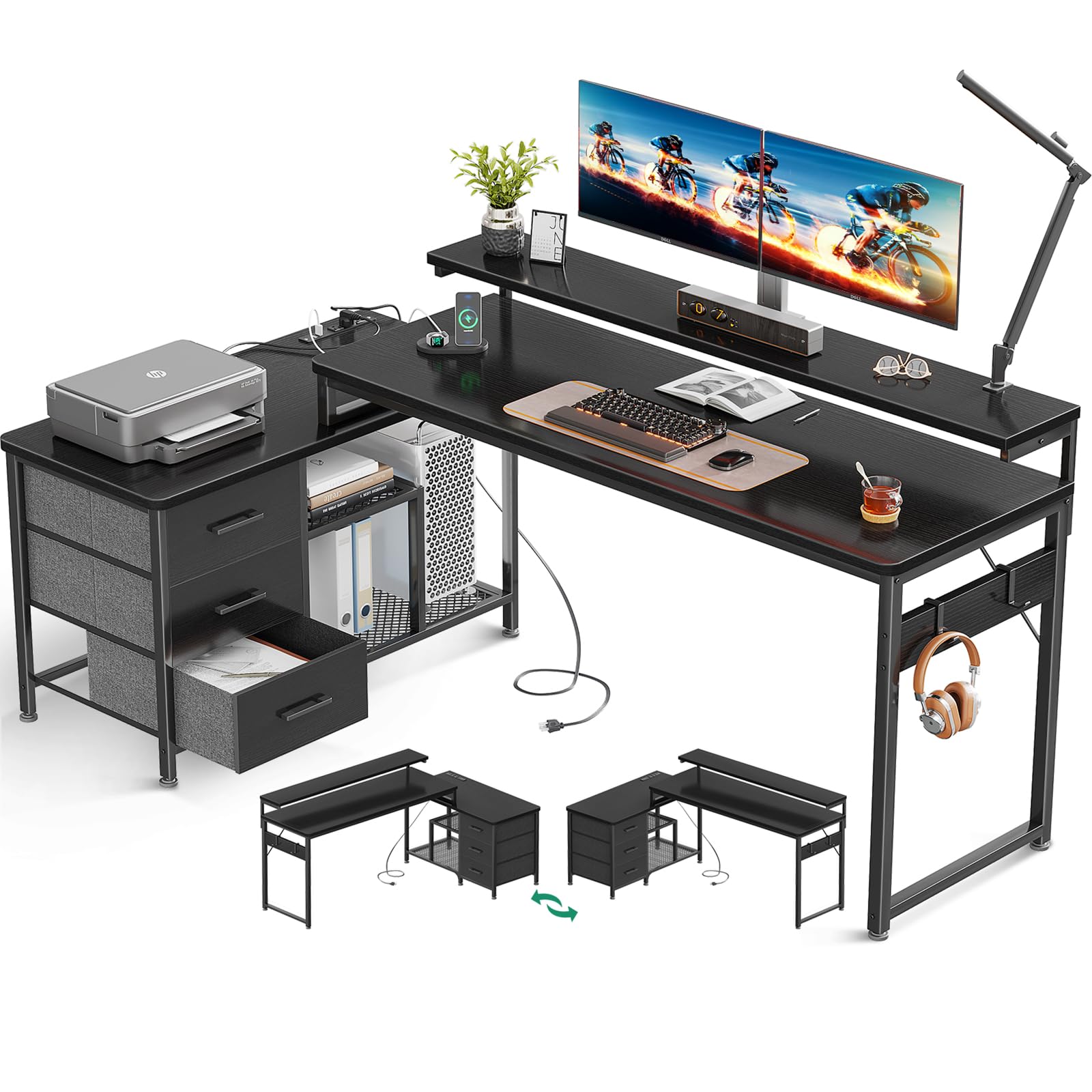Snapklik.com : AODK 70 Inch L Shaped Computer Desk