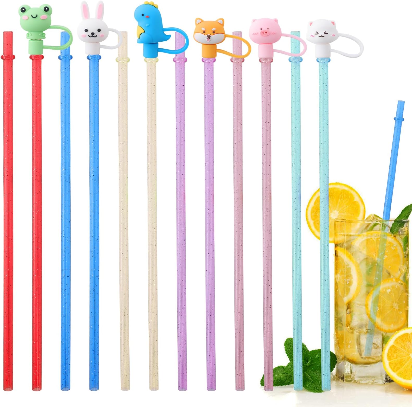 Joie Reusable Plastic Straws, 20-Piece Set with Cleaning Brush, Glitter ...