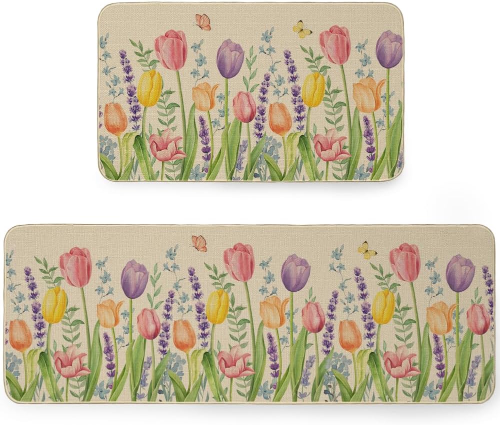 Amazon.com: ARKENY Spring Kitchen Mats Set of 2, Tulip Floral Kitchen ...