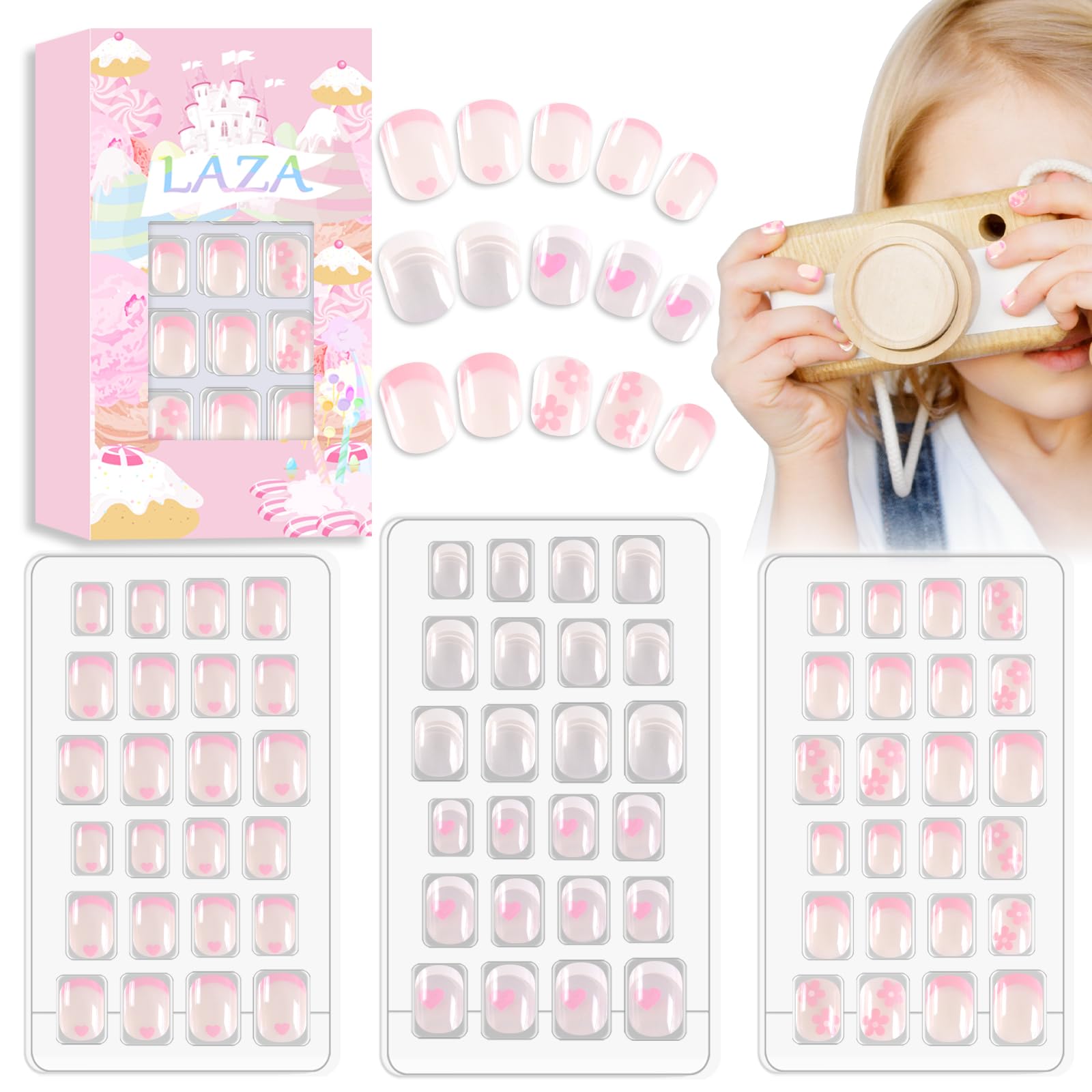 Amazon.com: Laza 72pcs Children Nails Press On Pre-glue Full Cover ...