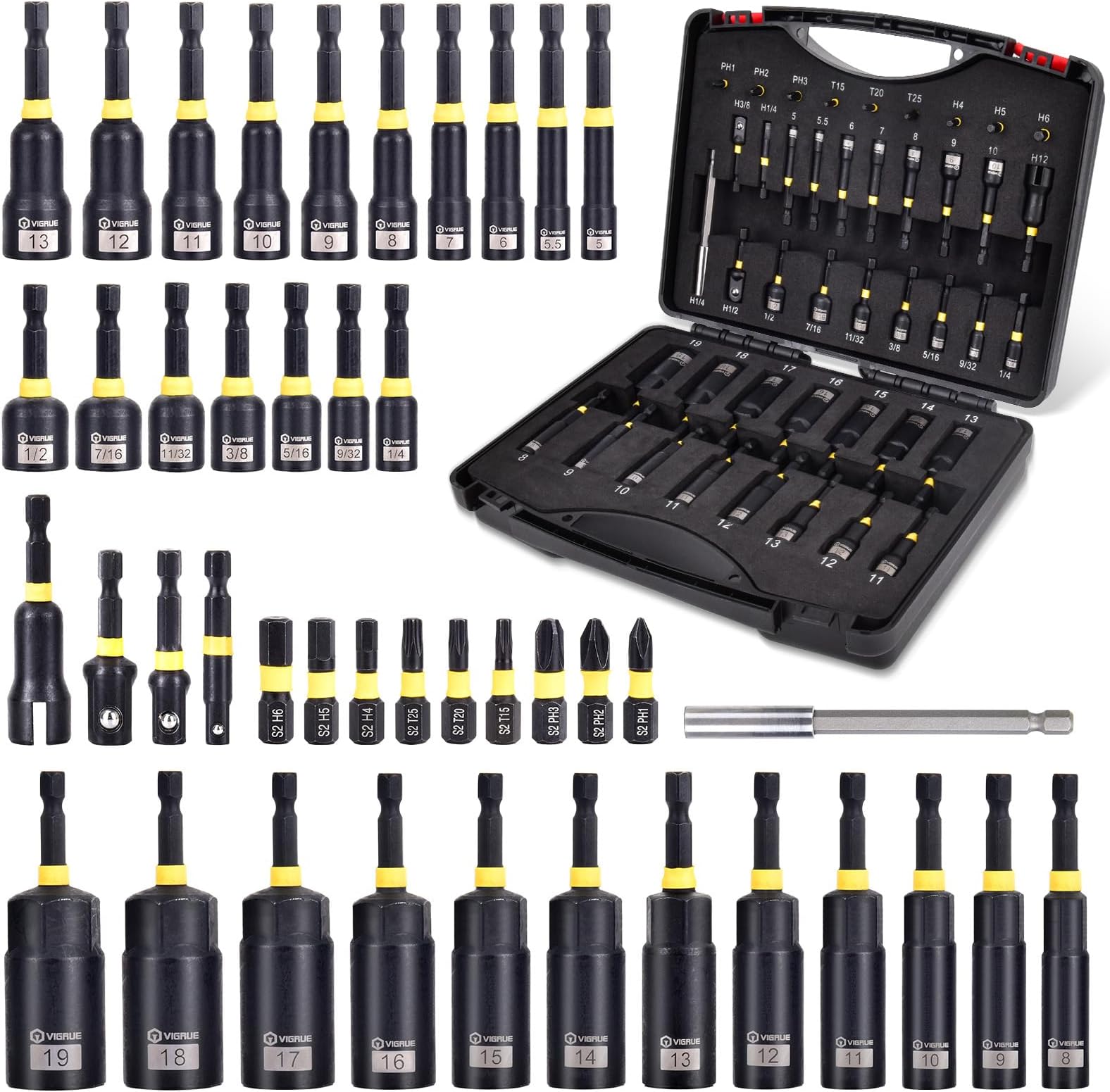 Amazon.com: LIBRATON Magnetic Nut Driver Set, 16PCs Impact Driver Bit Set, Deep Nut Driver Set ...