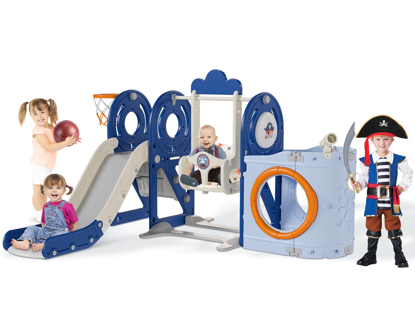 Snapklik.com : BIERUM 5 In 1 Toddler Slide And Swing Set, Pirate Ship ...