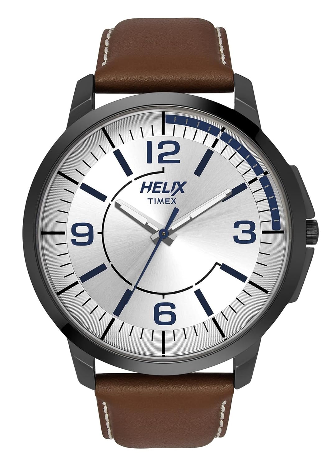 Helix by Timex Analog Watch for Man with Silver Round Dial & Brown ...