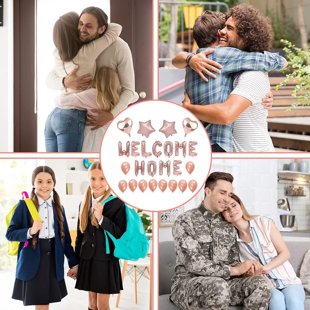 Welcome Home Balloons Rose Gold Welcome Back Foil Latex Wall ...