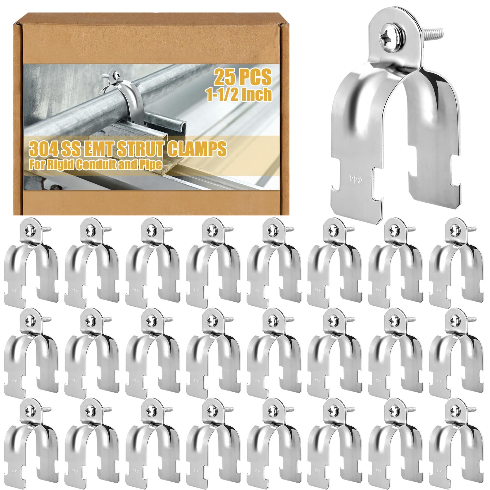 Landhoow 25 Set EMT Pipe Universal Strut Clamps 304 Stainless Steel ...