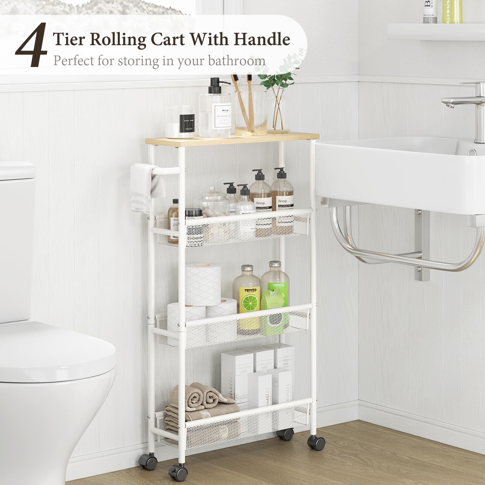 Snapklik.com : KINGRACK Slim Rolling Storage Cart, 4 Tier Narrow ...