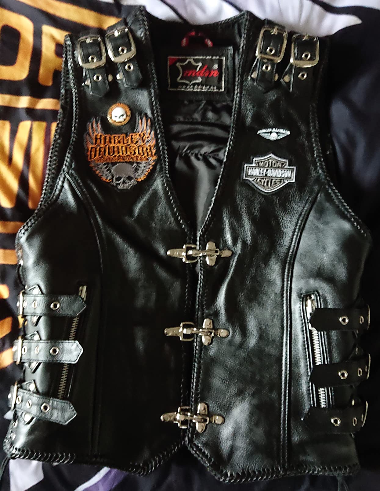 MDM Herren Motorrad Biker Lederweste in schwarz, Rindsleder, Chrom ...