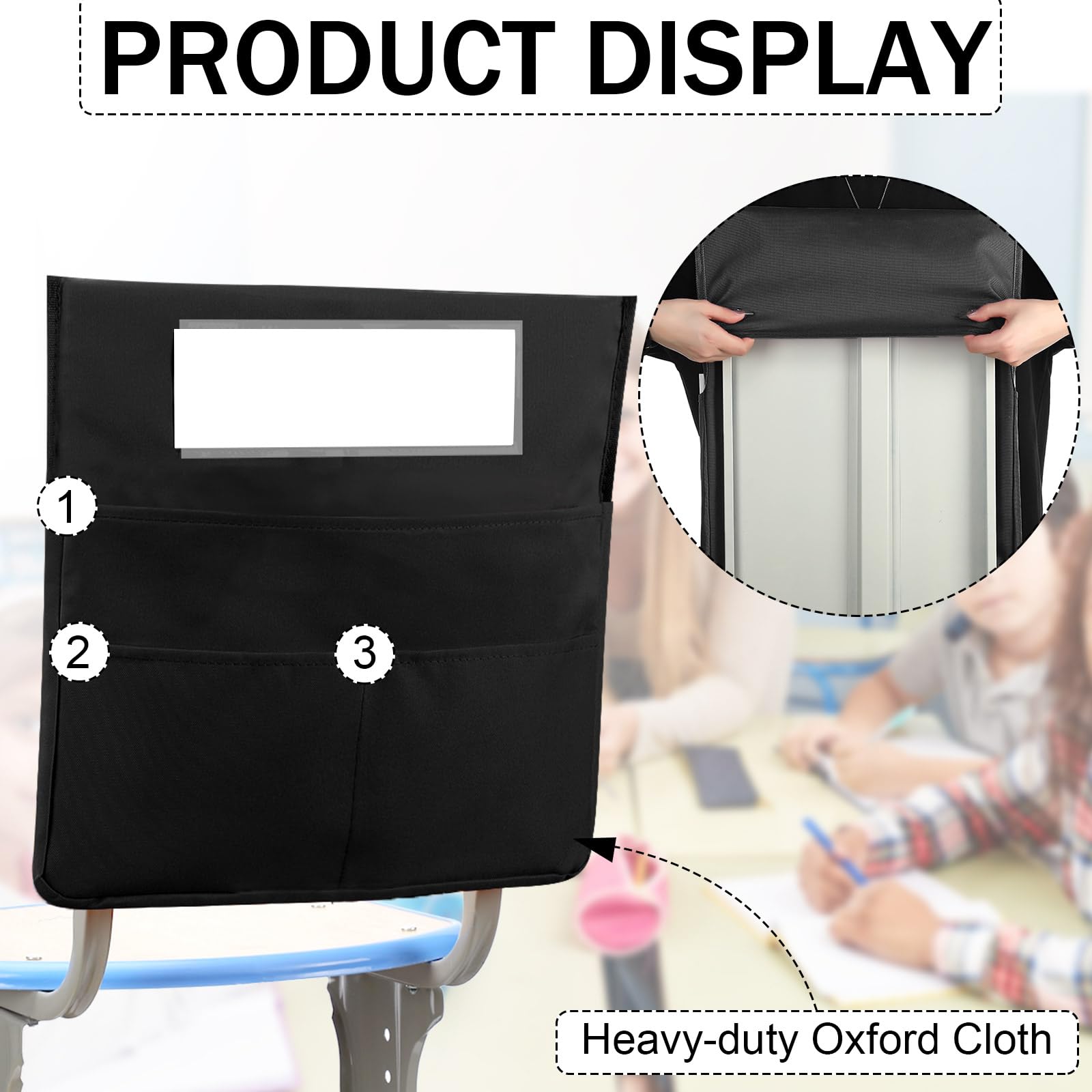 Boao 24 Pcs Black Student Chair Pockets 16.3 x 15 Inches Chair Storage ...