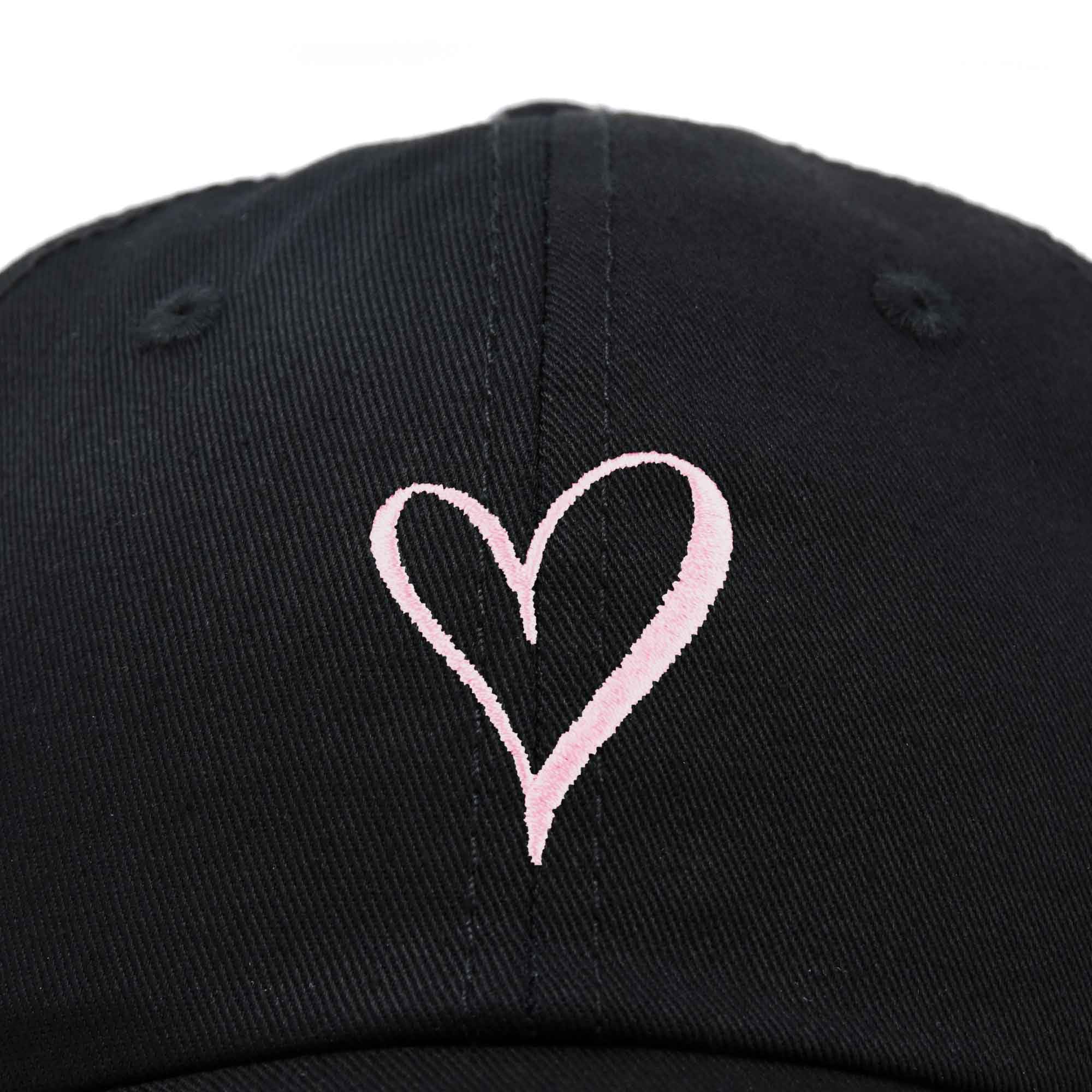 Snapklik.com : Hand Drawn Heart Hat Womens Embroidered Baseball Cap Black