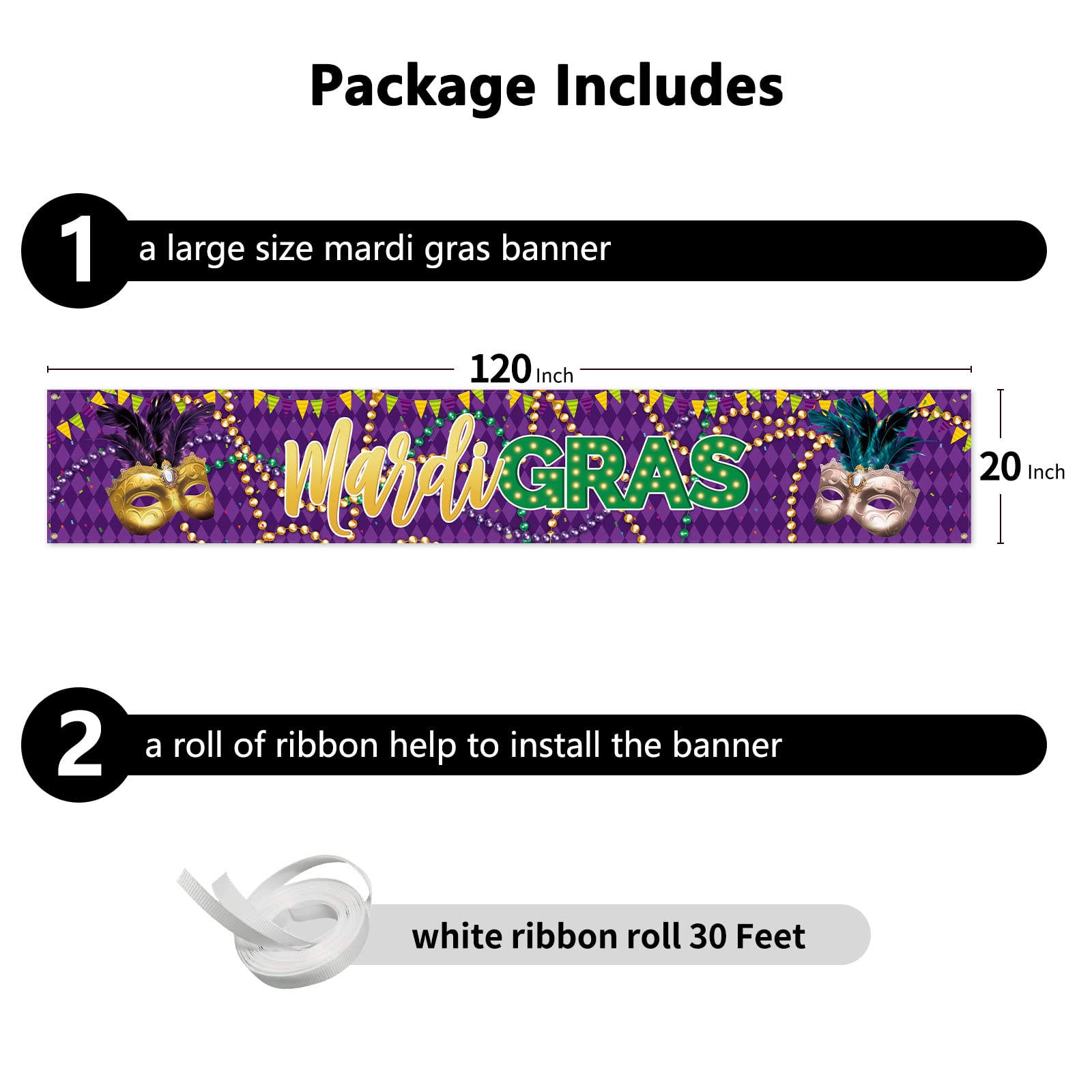 Snapklik.com : Large Mardi Gras Banner Outdoor Decorations 120" X 20 ...