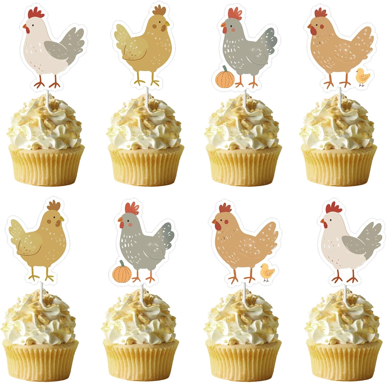 Amazon.com: 24Pcs Chicken Themed Cupcake Toppers Farm Animal Themed ...