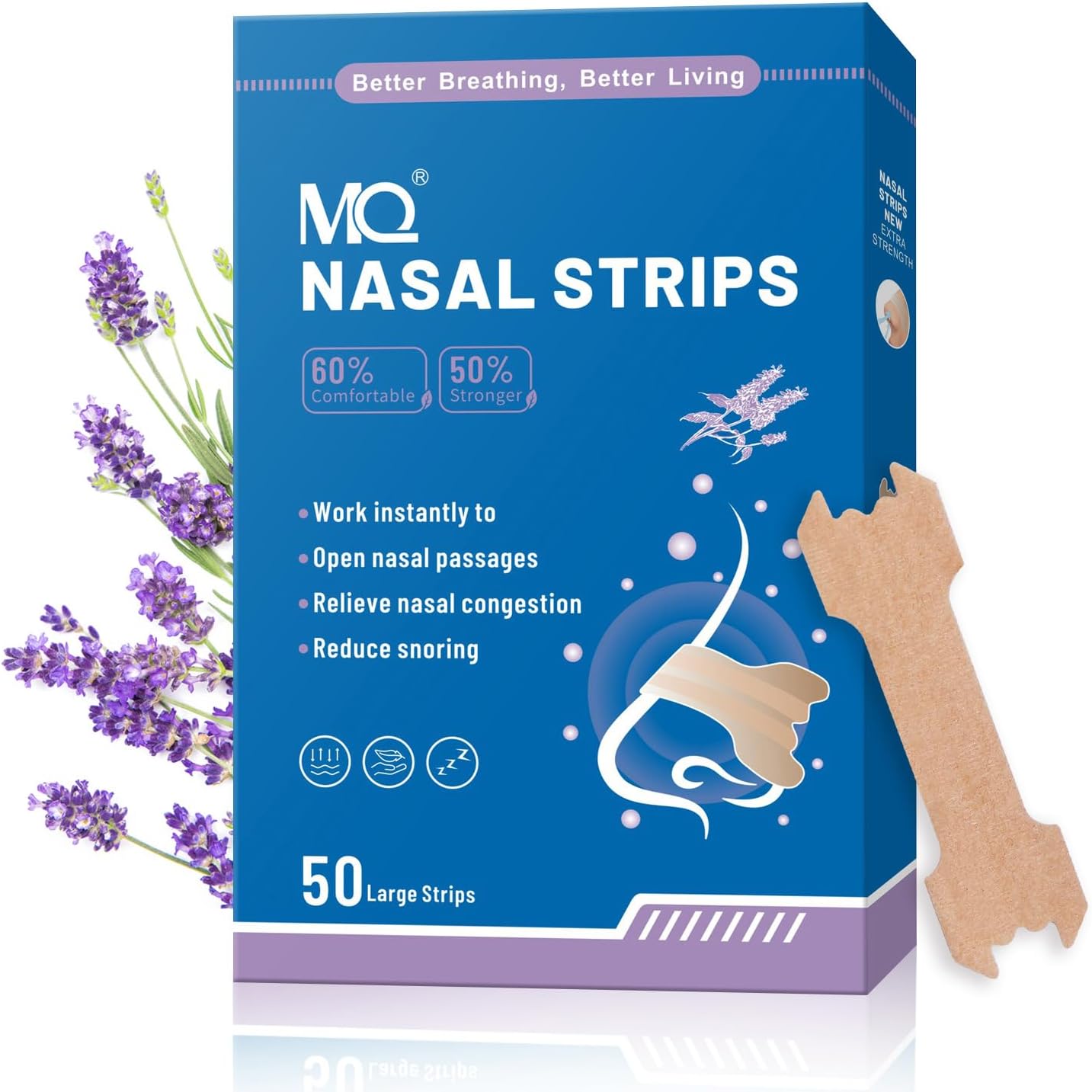 Amazon.com: MQ 50ct Nasal Strips for Snoring Lavender Scent Nose Strips ...