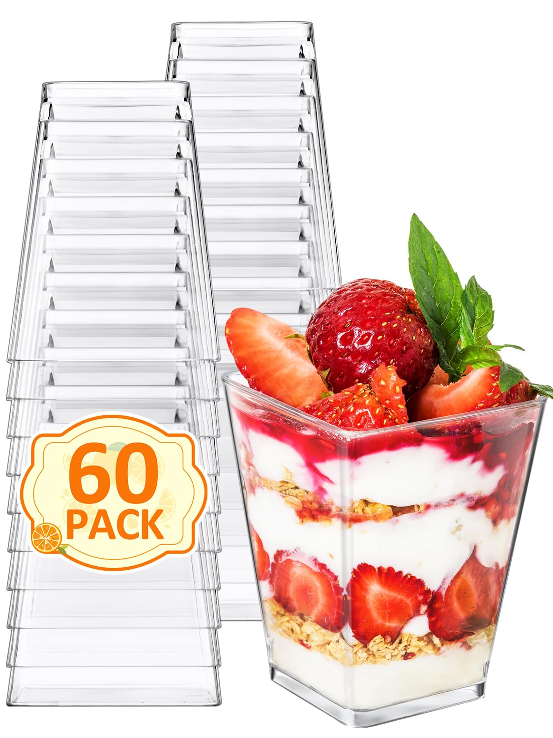 Amazon.com: NEEBAKE 60 Sets 5oz Plastic Dessert Cups - Parfait Cups ...