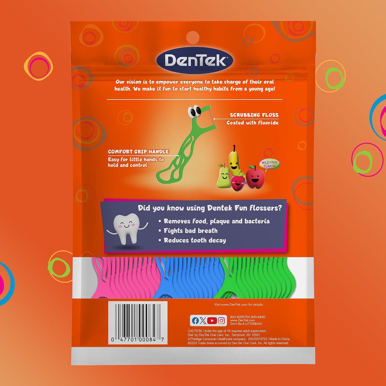 DenTek Fun Flossers – Kids Floss Picks with Wild Fruit Flavor, 90 Count ...