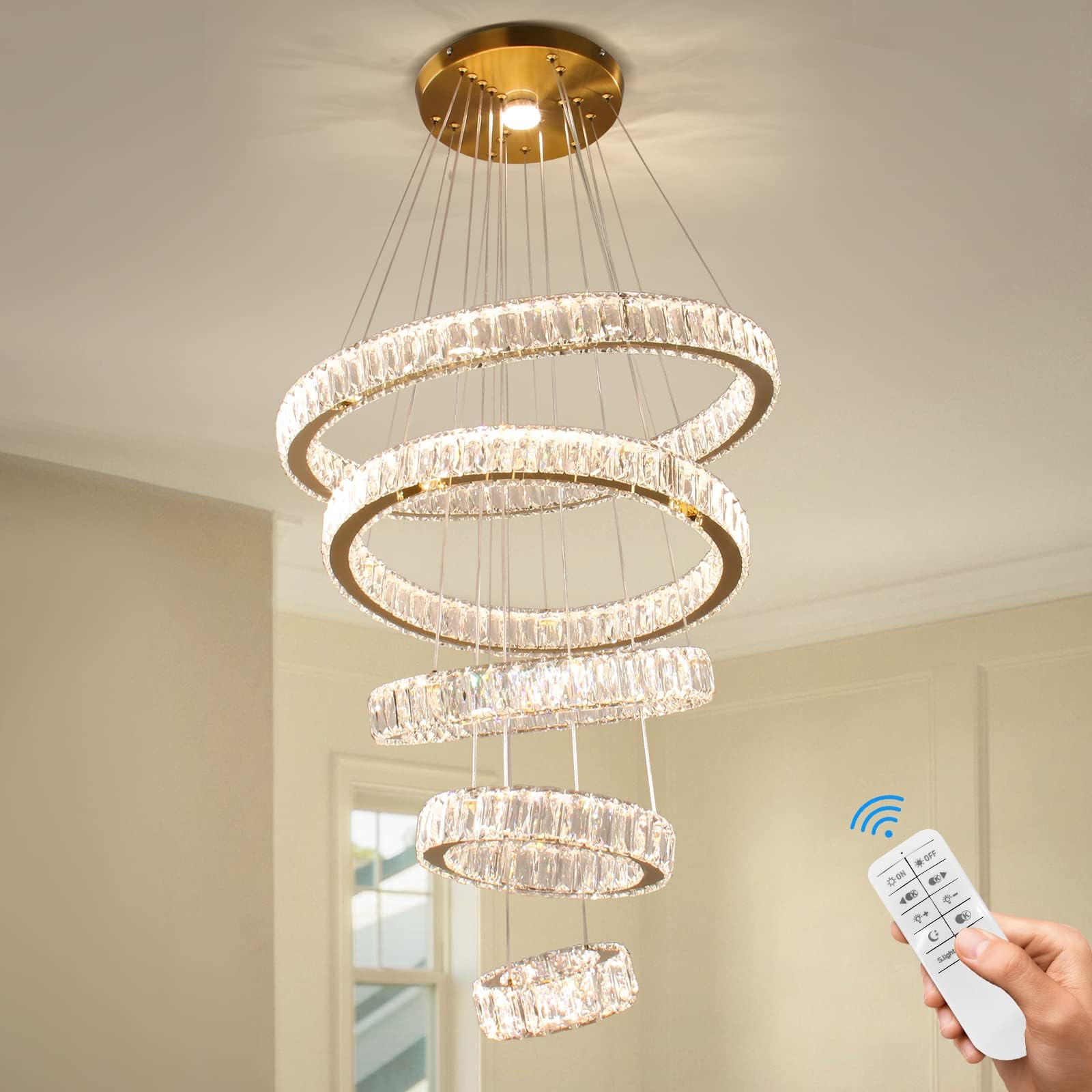 Mujiya Foyer Chandeliers Entryway High Ceiling 6 Ring Chandelier Light ...