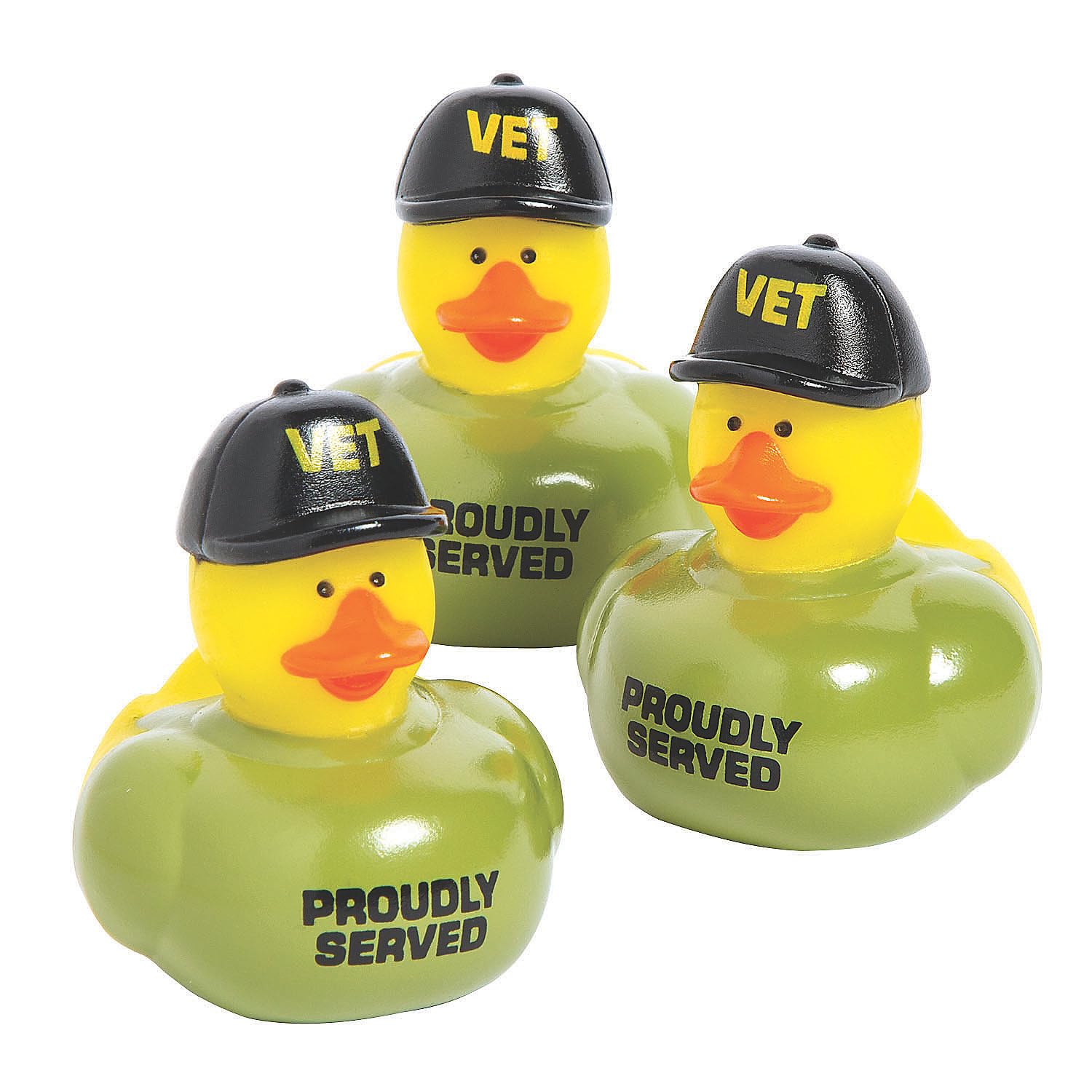Amazon.com: Fun Express - 2" Veteran Rubber Ducks in Green T-Shirts and ...