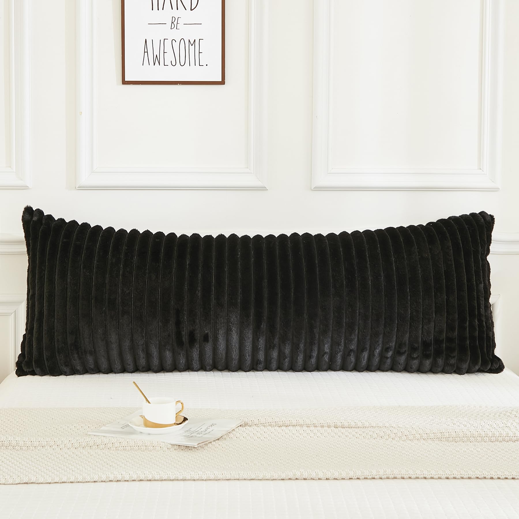 JAUXIO Faux Fur Fluffy Body Pillow Cover Luxury Textured Vertical ...