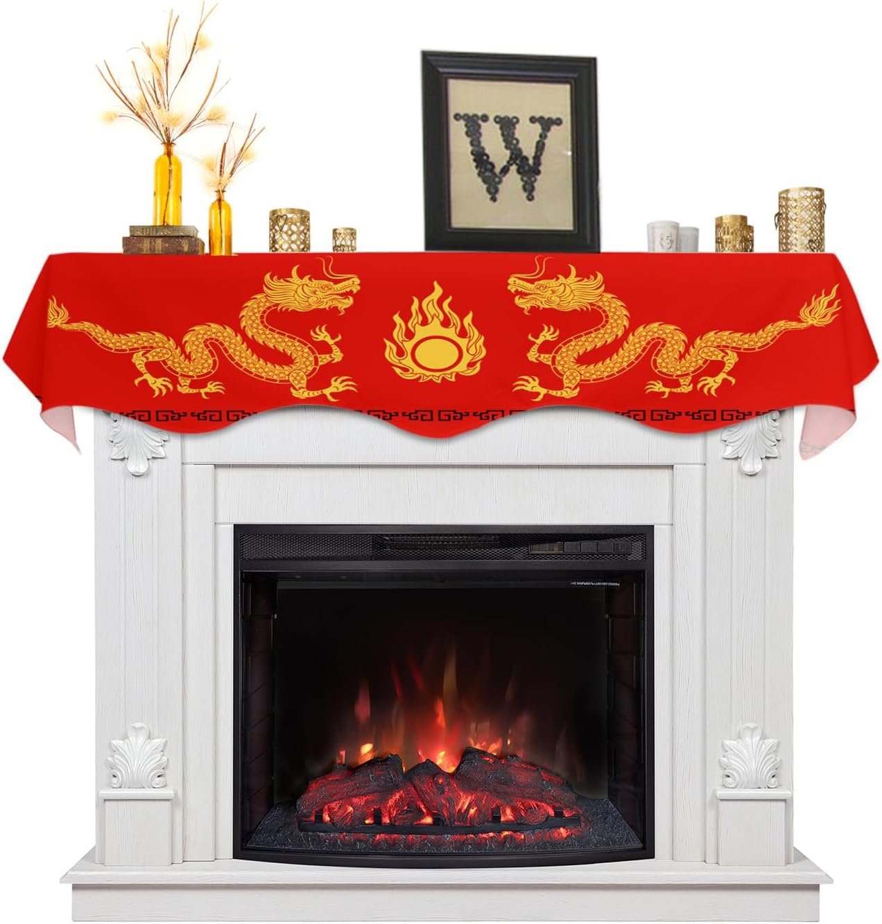 Amazon.com: Chinese Fireplace Mantel Scarf Table Runner, Winter Garland ...