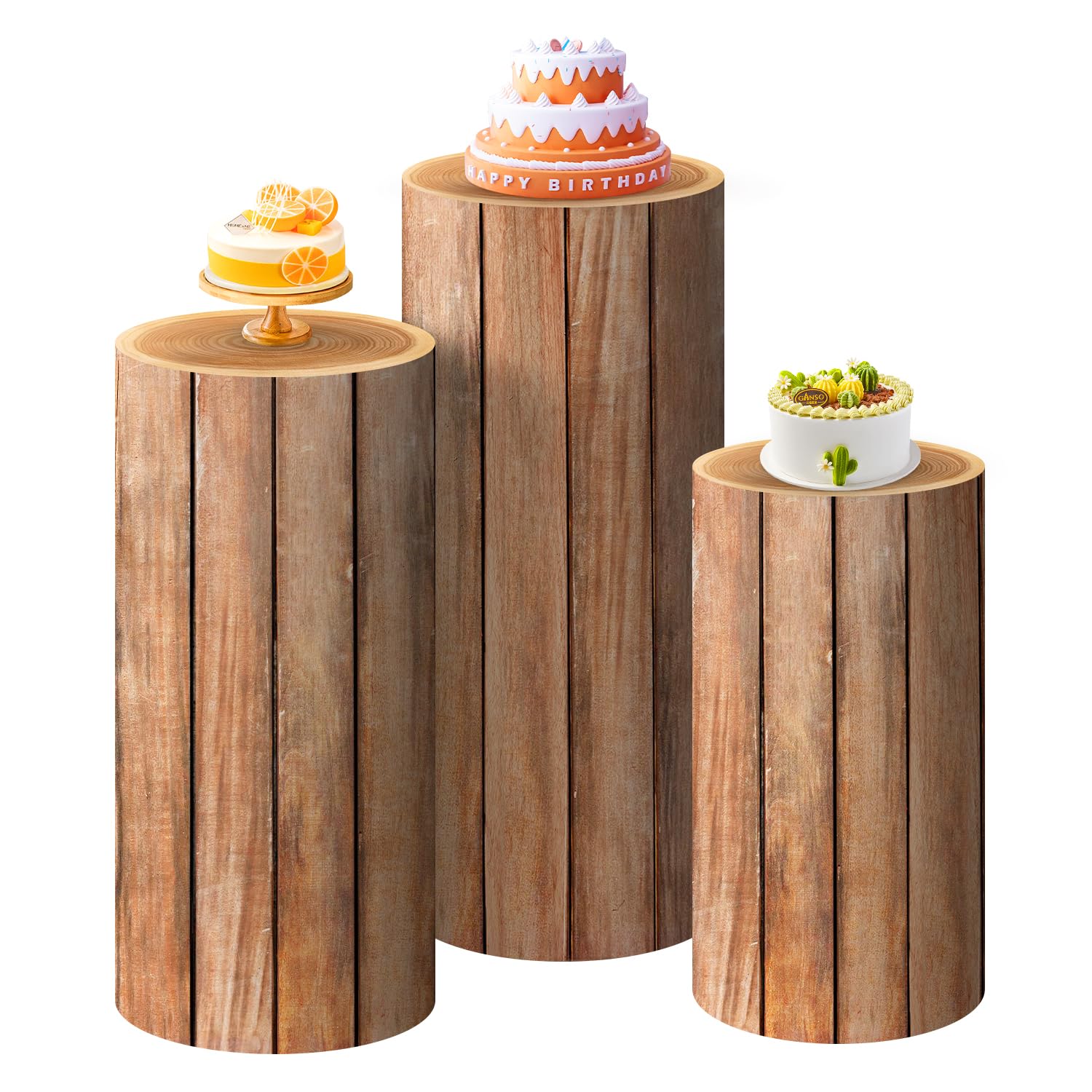 Amazon.com: SaitiMade Set of 3 Wood Cylinder Pedestal Stand Covers ...