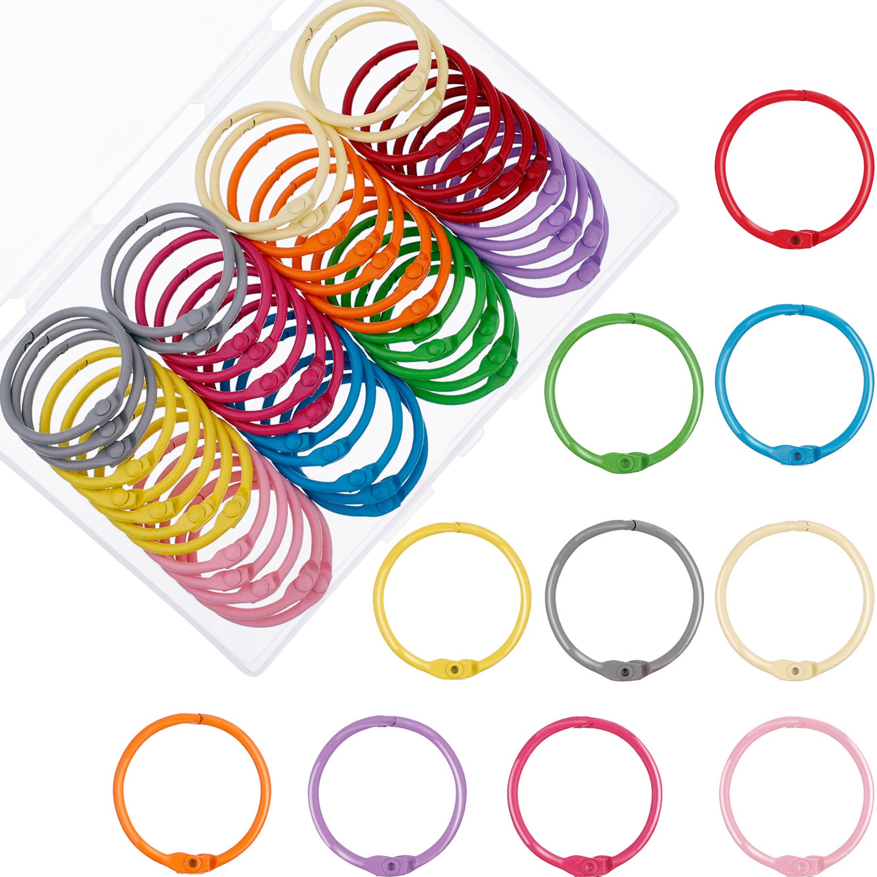 HAUTOCO 50Pcs Binder Rings, 30 mm/1.2 inch Colorful Loose Leaf Binders ...