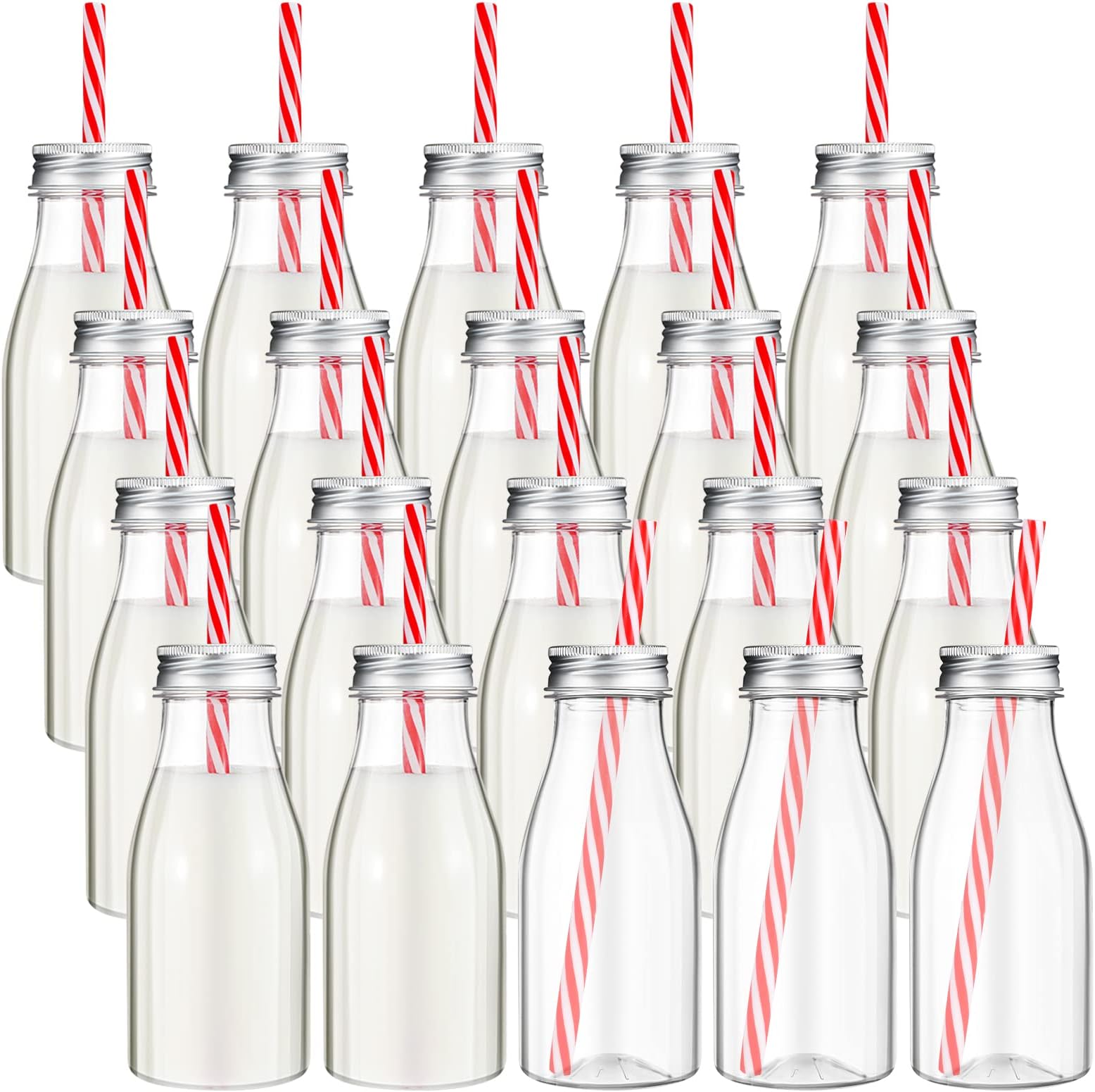Amazon.com: Yinkin 20 Set Plastic Milk Bottles with Straws & Metal Lids ...