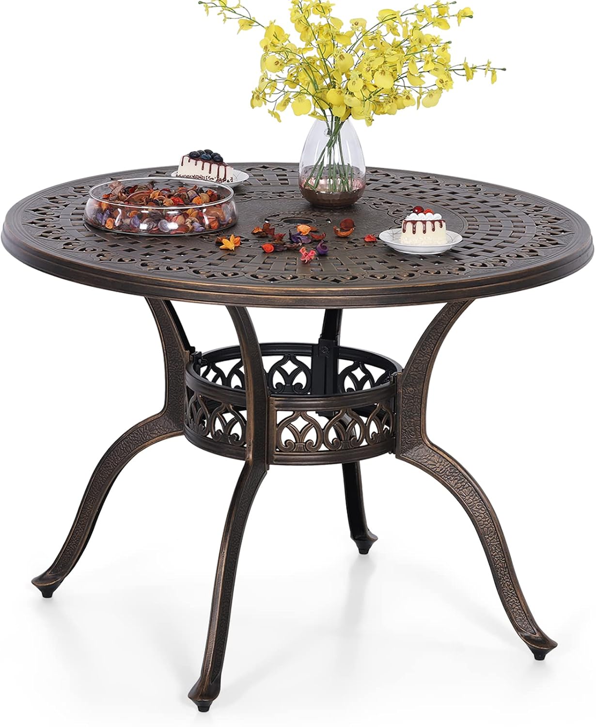 Amazon.com: PHI VILLA 39 Inch Cast Aluminum Patio Bistro Dining Table ...