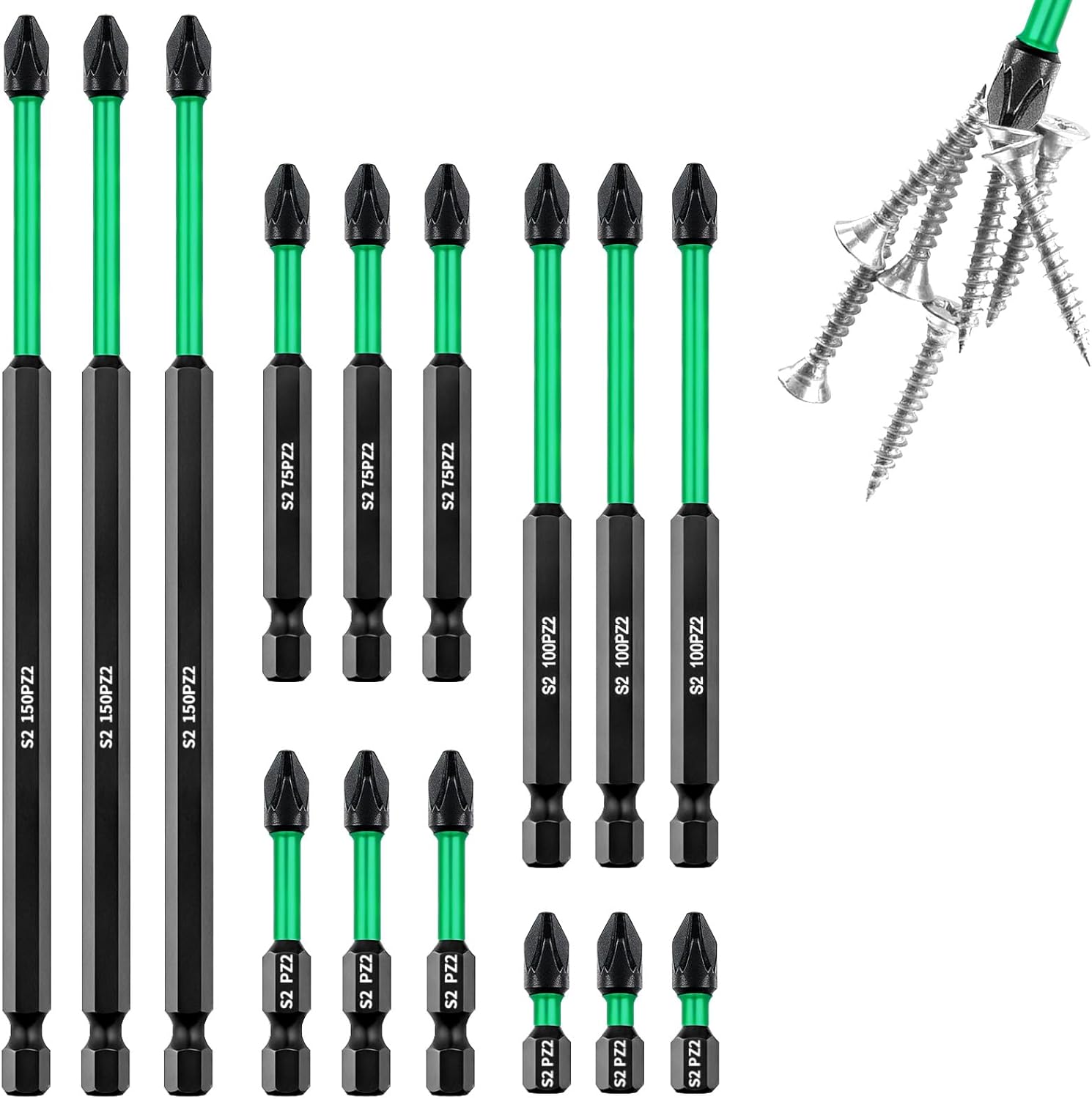 15 Pcs PZ2 Impact Driver Bits Magnetic Drill Bits S2 Steel Long PZ2 ...