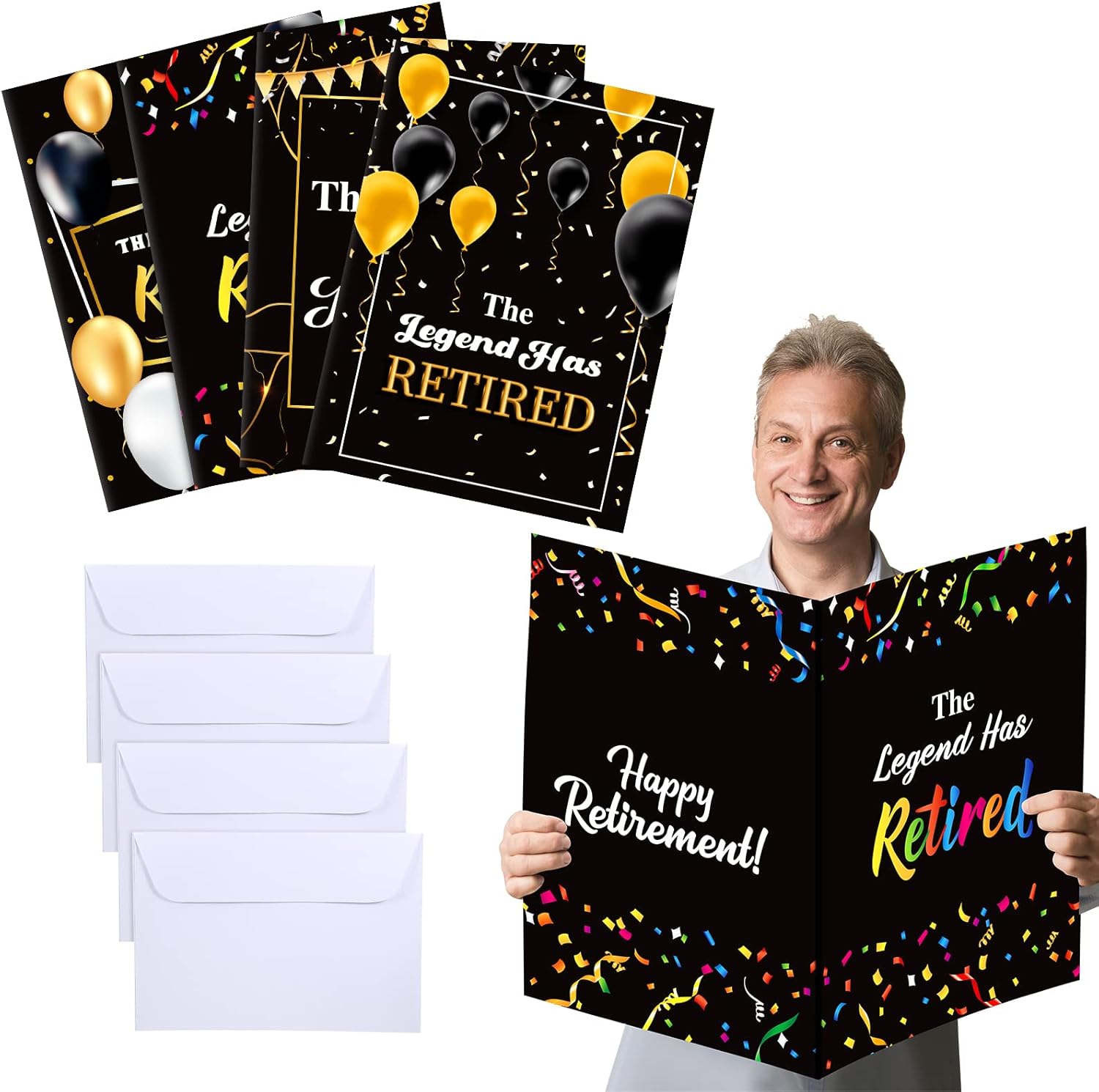 Amazon.com : 4 Pcs Big Retirement Card with Envelope 17 x 12 Inch Large ...