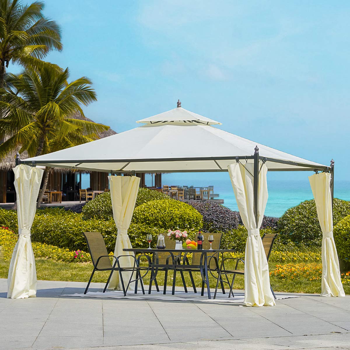 Mellcom 10x12 Ft Canopy Gazebo Outdoor Gazebo Steel Frame Vented ...